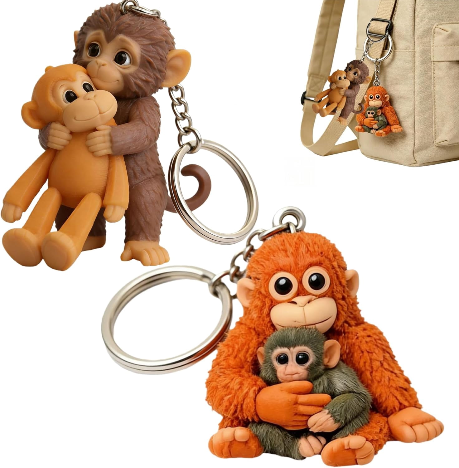 2PC Punch The Monkey Keychain, 3D Cute Monkey Hanging Keychain for ...