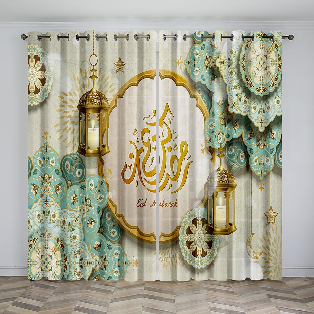 2PC Ramadan Karim Decoration Curtains Lamp With Pole Pocket Curtains ...