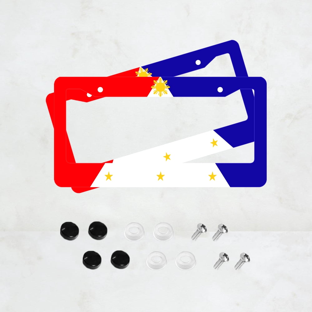 2PC Red and Blue Flag License Plate Prame Aluminum Rust-Proof Auto ...