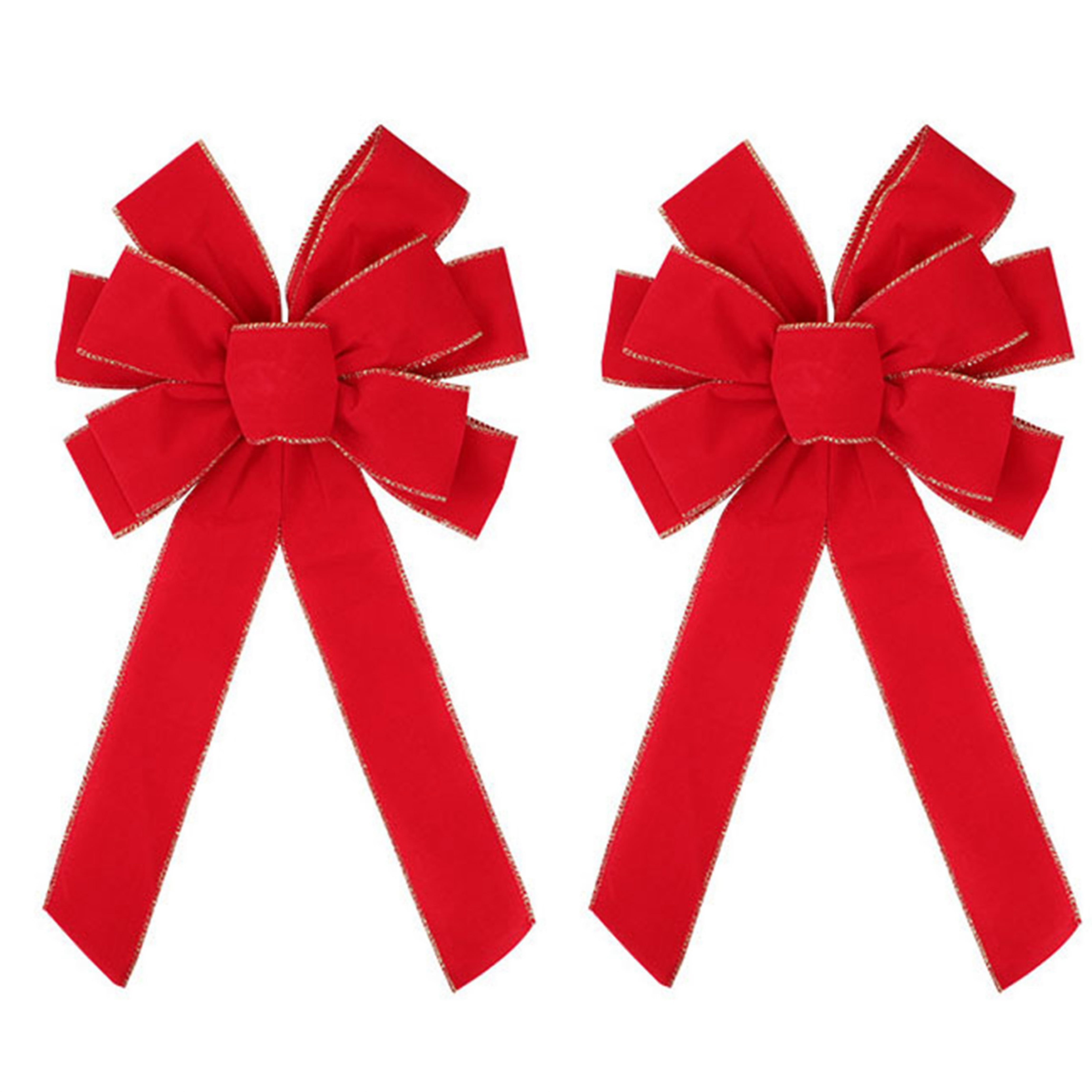 2PC Red Bows Christmas Decorations Big Wired Velvet Bow with Gold ...