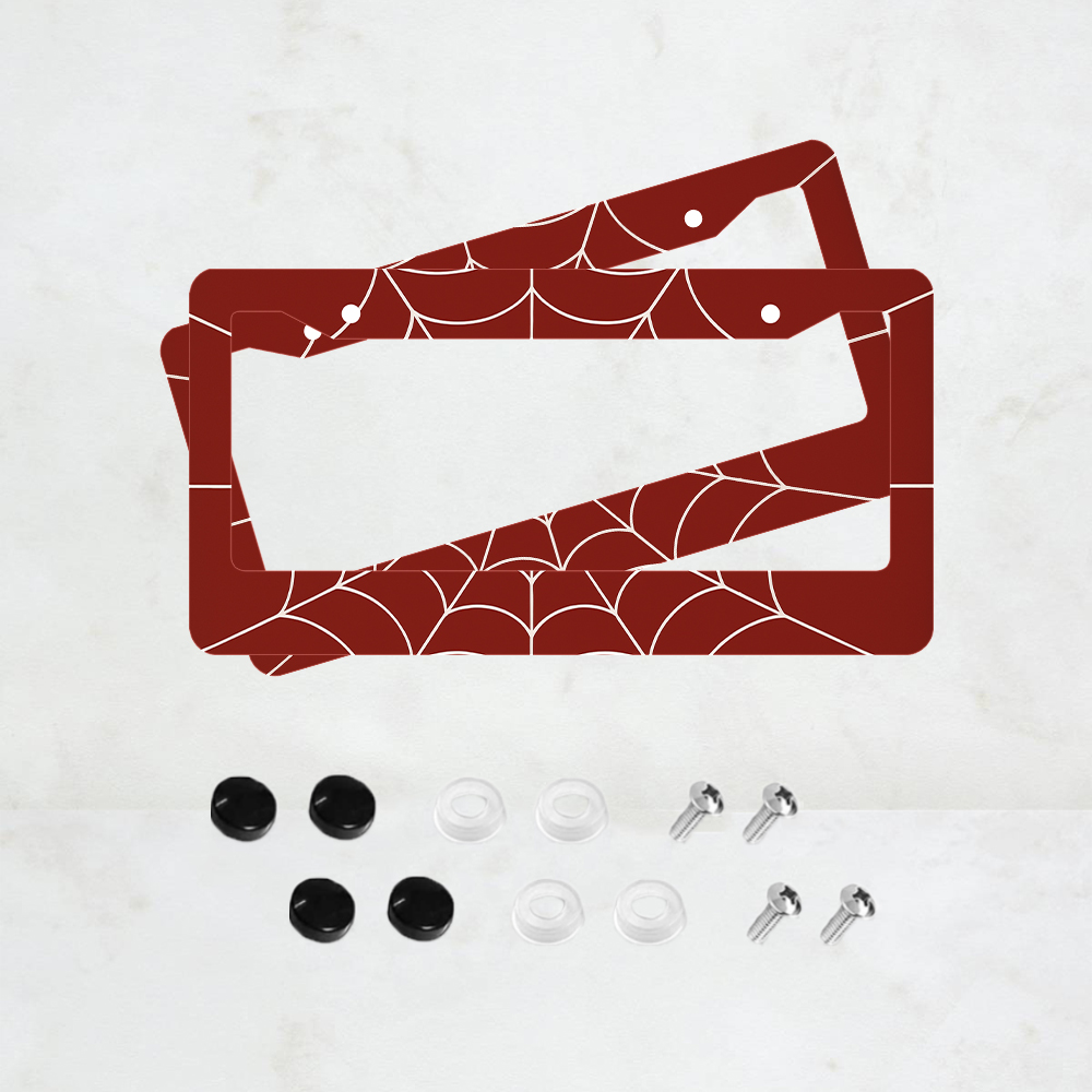 2PC Red White Spider Webs Pattern Funny License Plate Prame Aluminum ...