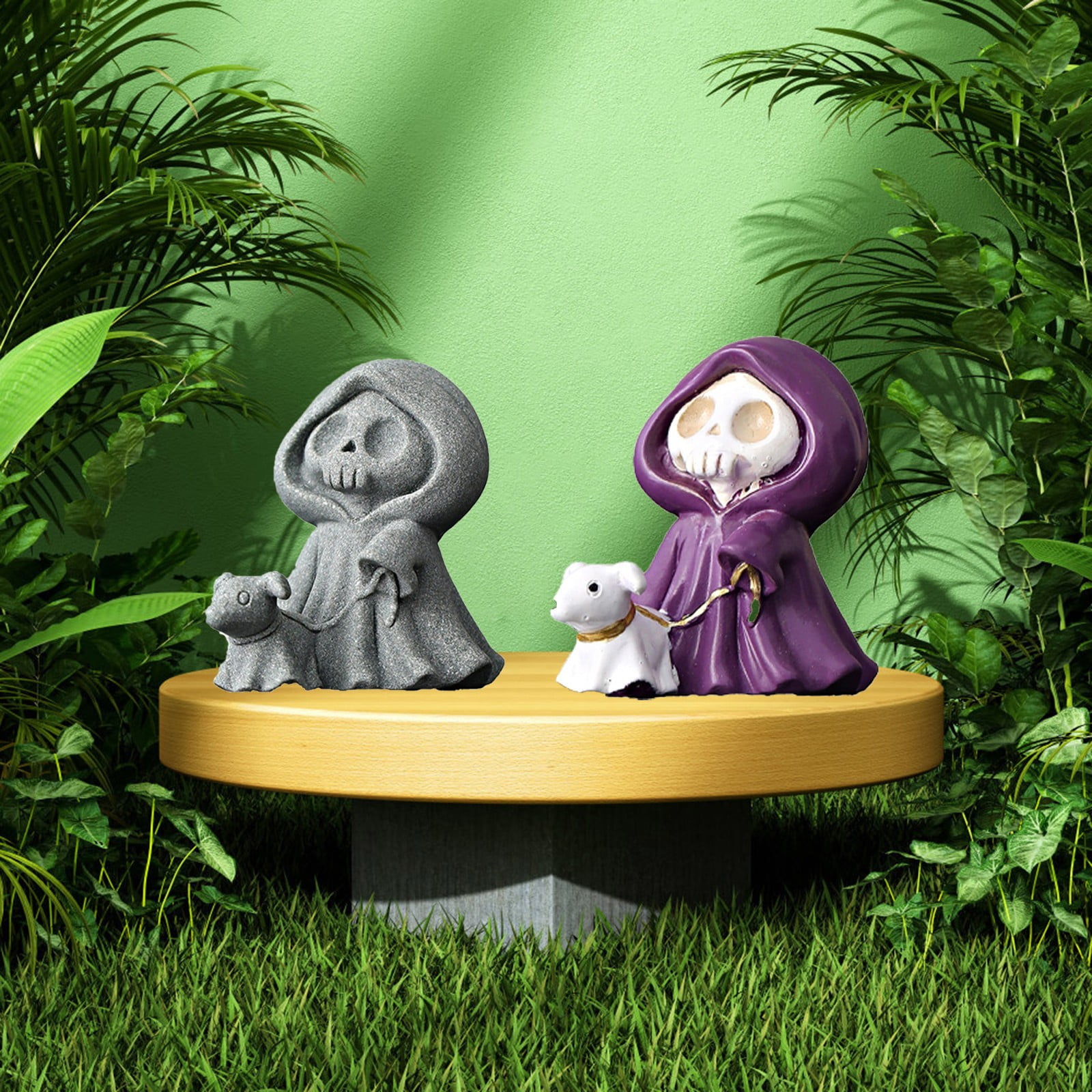 2PC Rodent Repellent Cream Adorable Grim Reaper Garden Statue with Dog ...