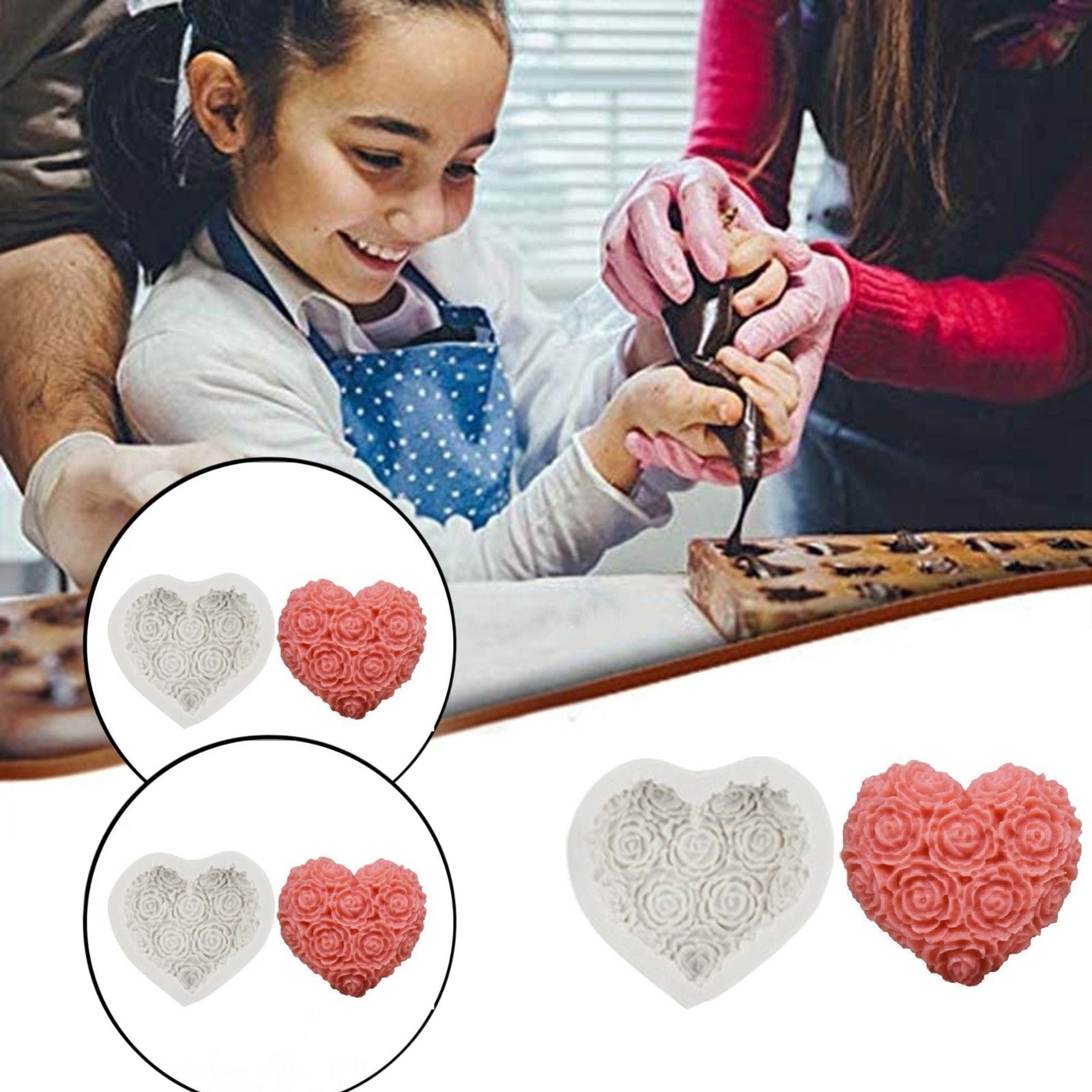 2PC Rose Flower Silicone Molds, Mother's Day Fondant Mold, Valentines ...