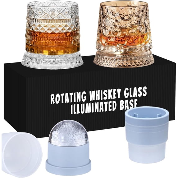 2PC Rotating Whiskey Glass Set, Light-Up Spinning Old Fashioned Glasses ...