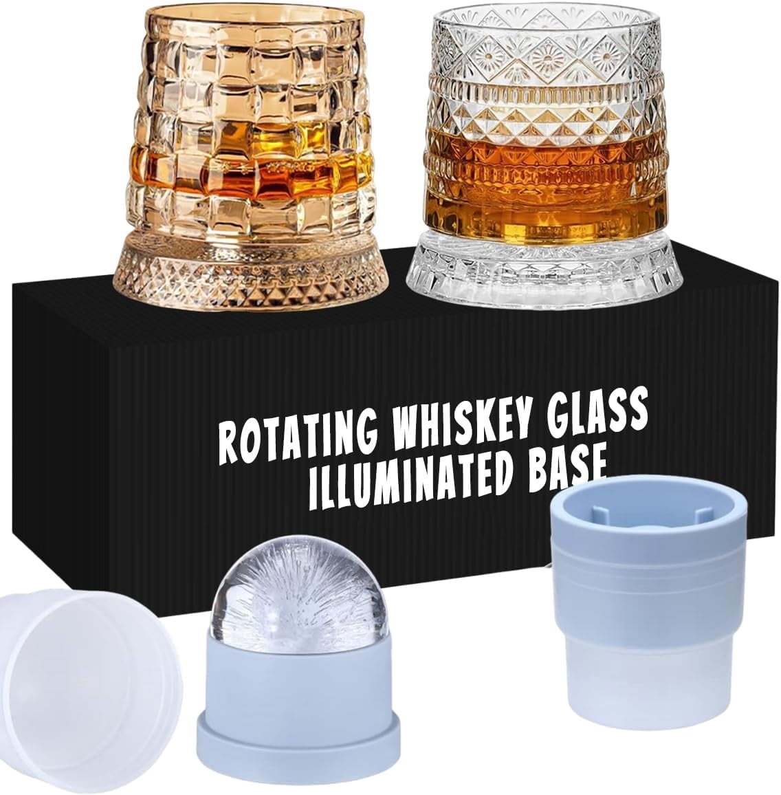 2PC Rotating Whiskey Glass, Whiskey Glasses Set Rotatable Old Fashioned ...