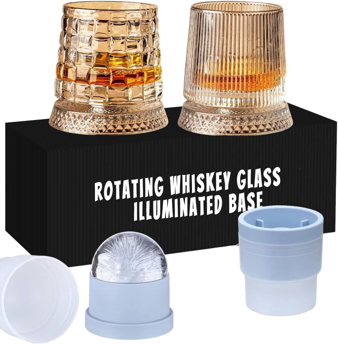 2PC Rotating Whiskey Glass, Whiskey Glasses Set Rotatable Old Fashioned ...