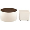 2PC Round Storage Ottoman Coffee Table & Square Foot Stool Set, Modern ...