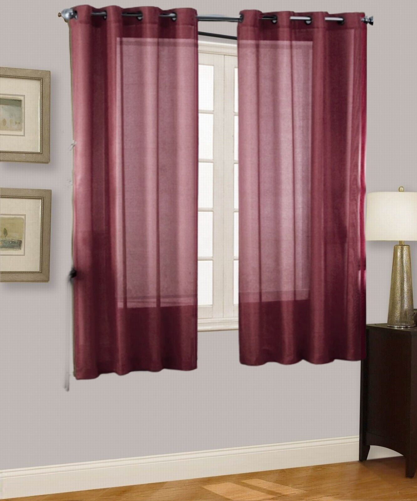 2PC SOLID SHEER INDOOR PANEL 8 GROMMETS WINDOW CURTAIN VERSATILE RUBY ...