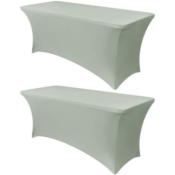 2PC Sage Green Tablecloth - 8ft Rectangle Spandex Table Cover for Party ...
