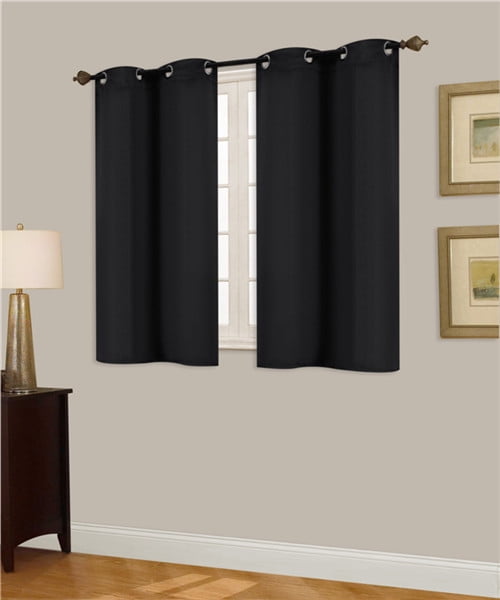 2PC Set GHL30 BLACK Versatil Grommet Thermal Blackout Window Tier Short ...