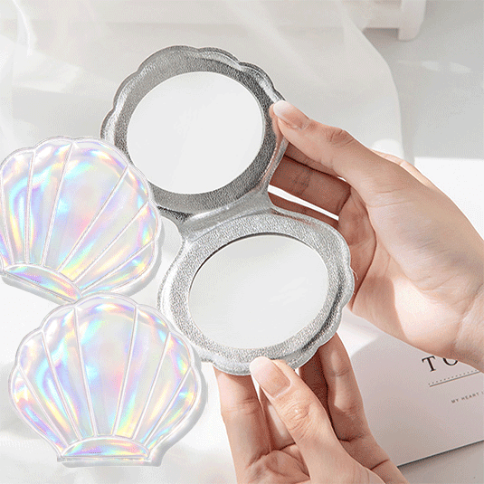 2PC Shell Mirror Double-Sided Magnification Folding Makeup Mirror ...