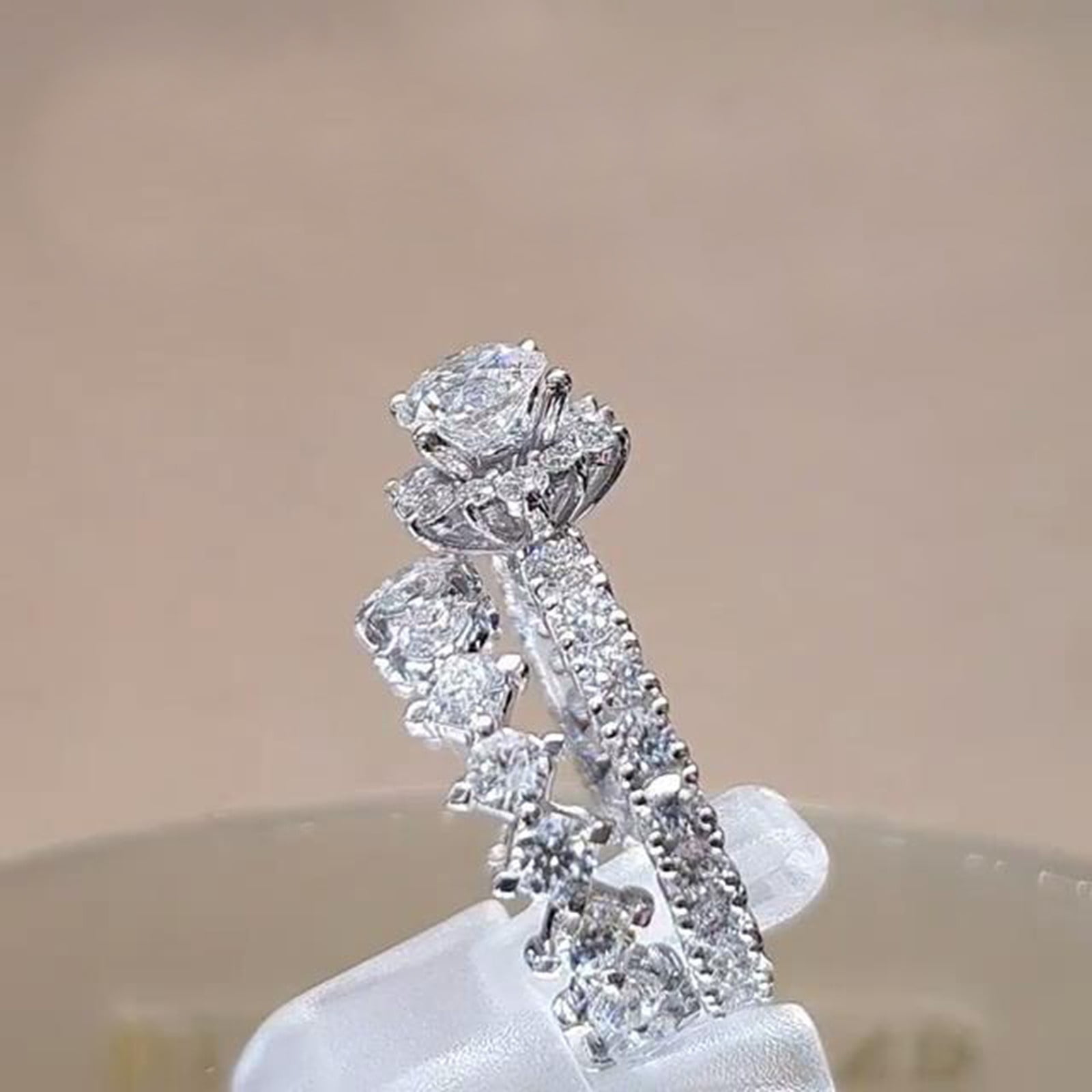 2PC Silver Promise Rings Delicate Design Set Diamond Fashion Ring Light ...