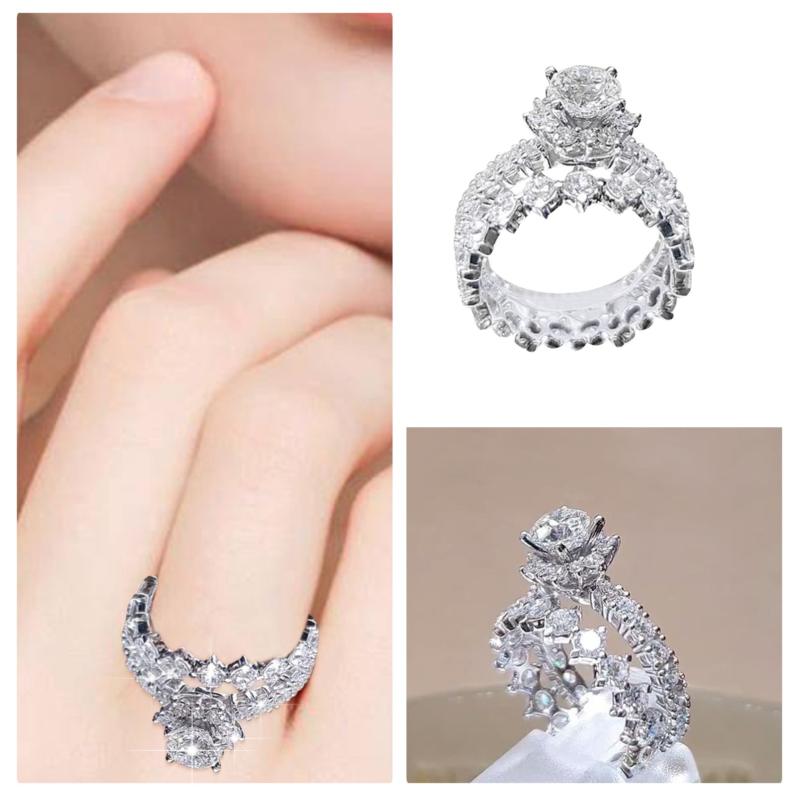 2PC Silver Promise Rings Delicate Design Set Fashion Light High Grade ...