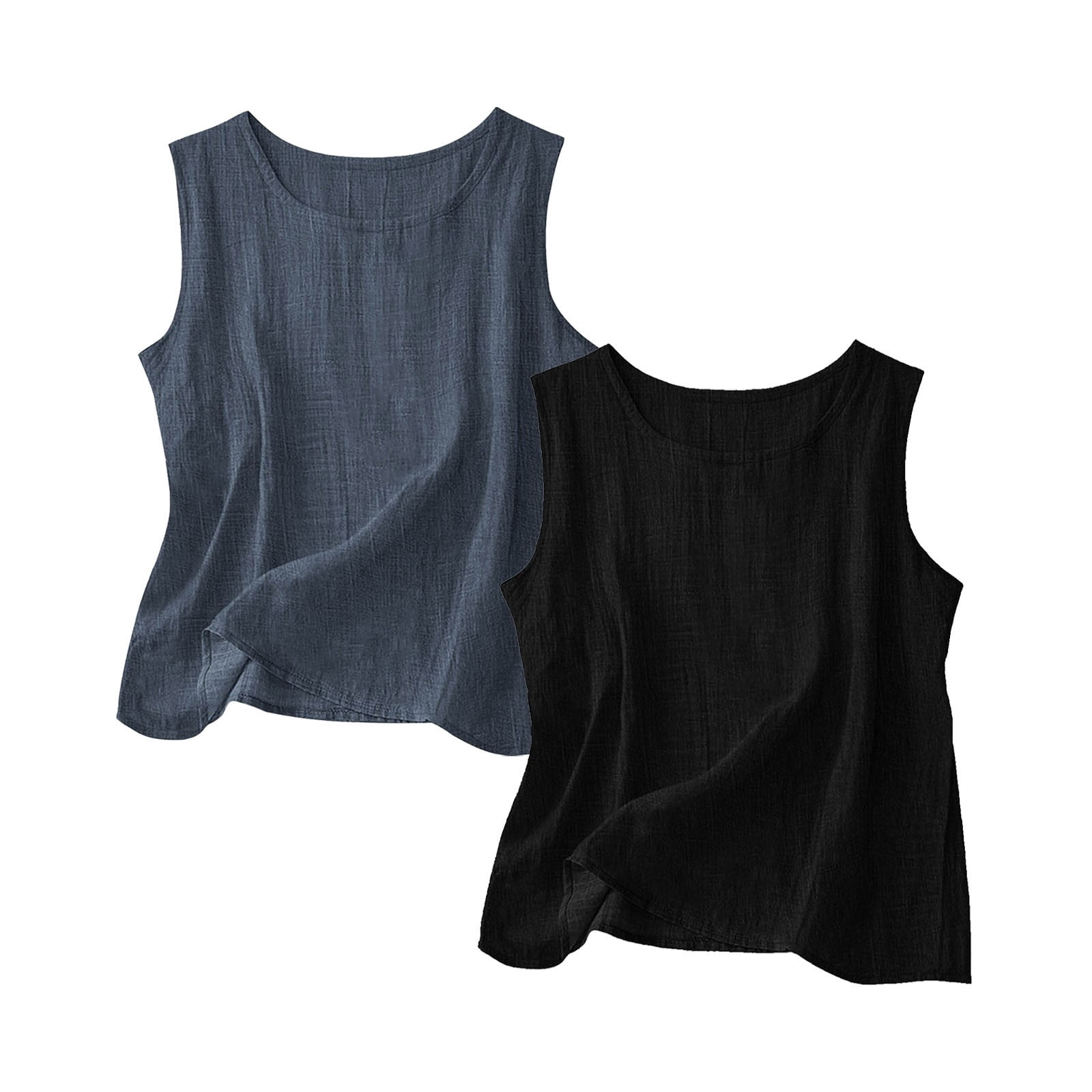 2PC Sleeveless Tank Tops for Women 2026 Helii Lightweight Solid Color ...