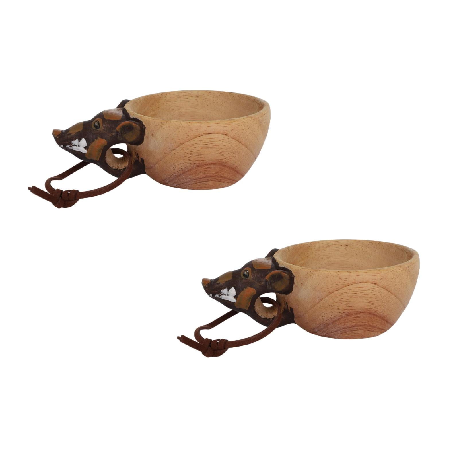 2PC,Small Pitcher With Lid And Spout,Portable Hand Carved Wooden Mug ...