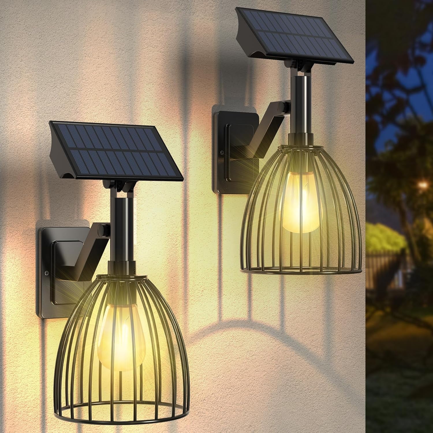 2PC-Solar Wall Lights Outdoor, Upgraded Rust-Resistant Metal Wall ...
