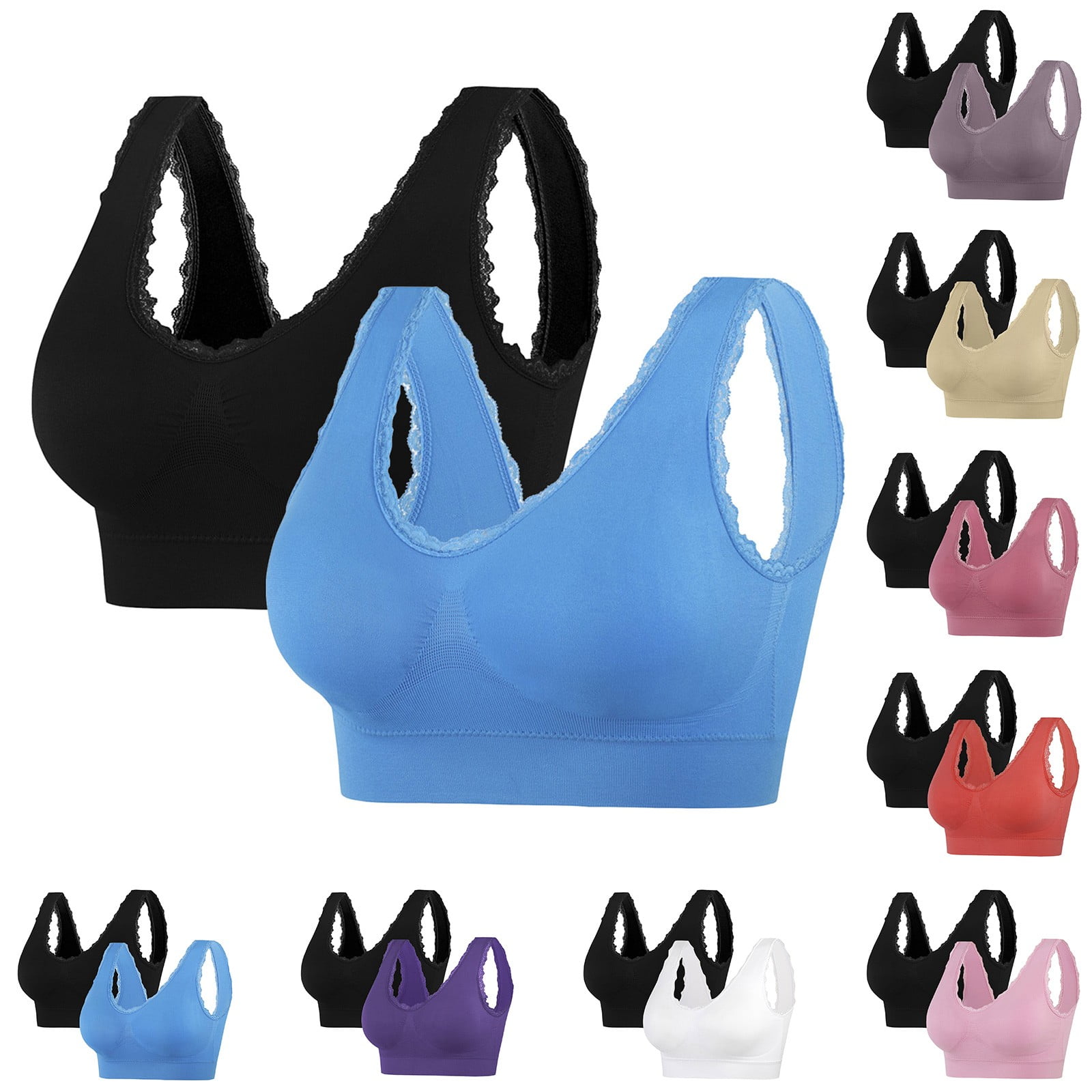 2PC Sports Bras for Women High support Yoga Solid Sleeveless Cold ...