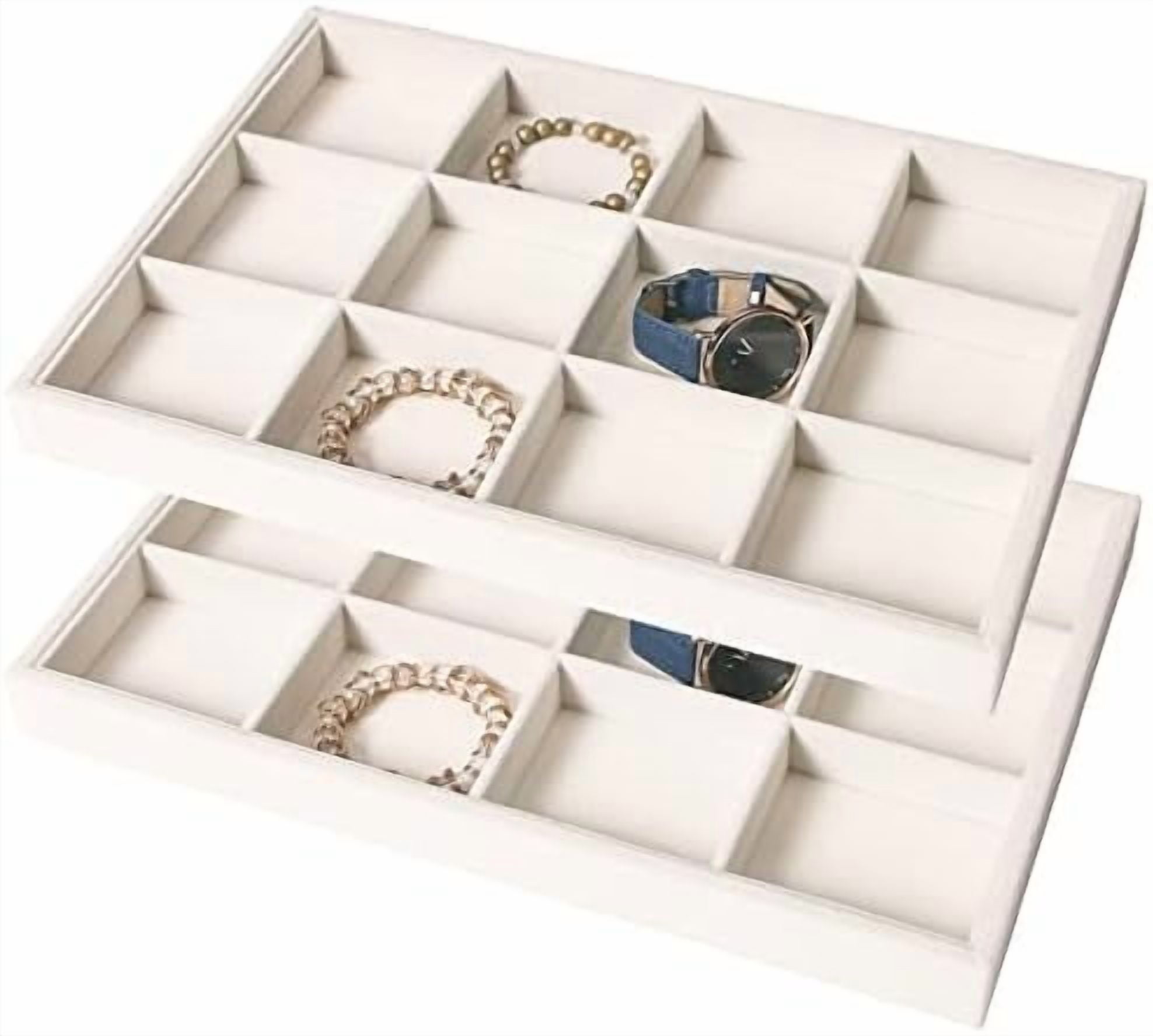 2PC Stackable 12 Grids Jewelry Organizer Tray Bracelet Display Stand ...