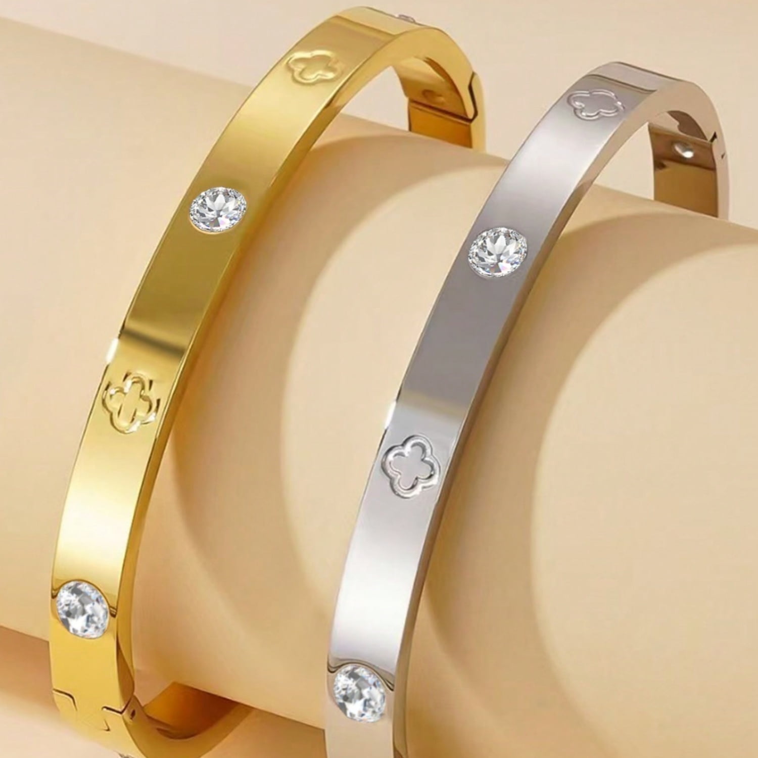 2PCS Gold &Silver Bracelets Clover Good Lucky Bracelet Set for Women ...