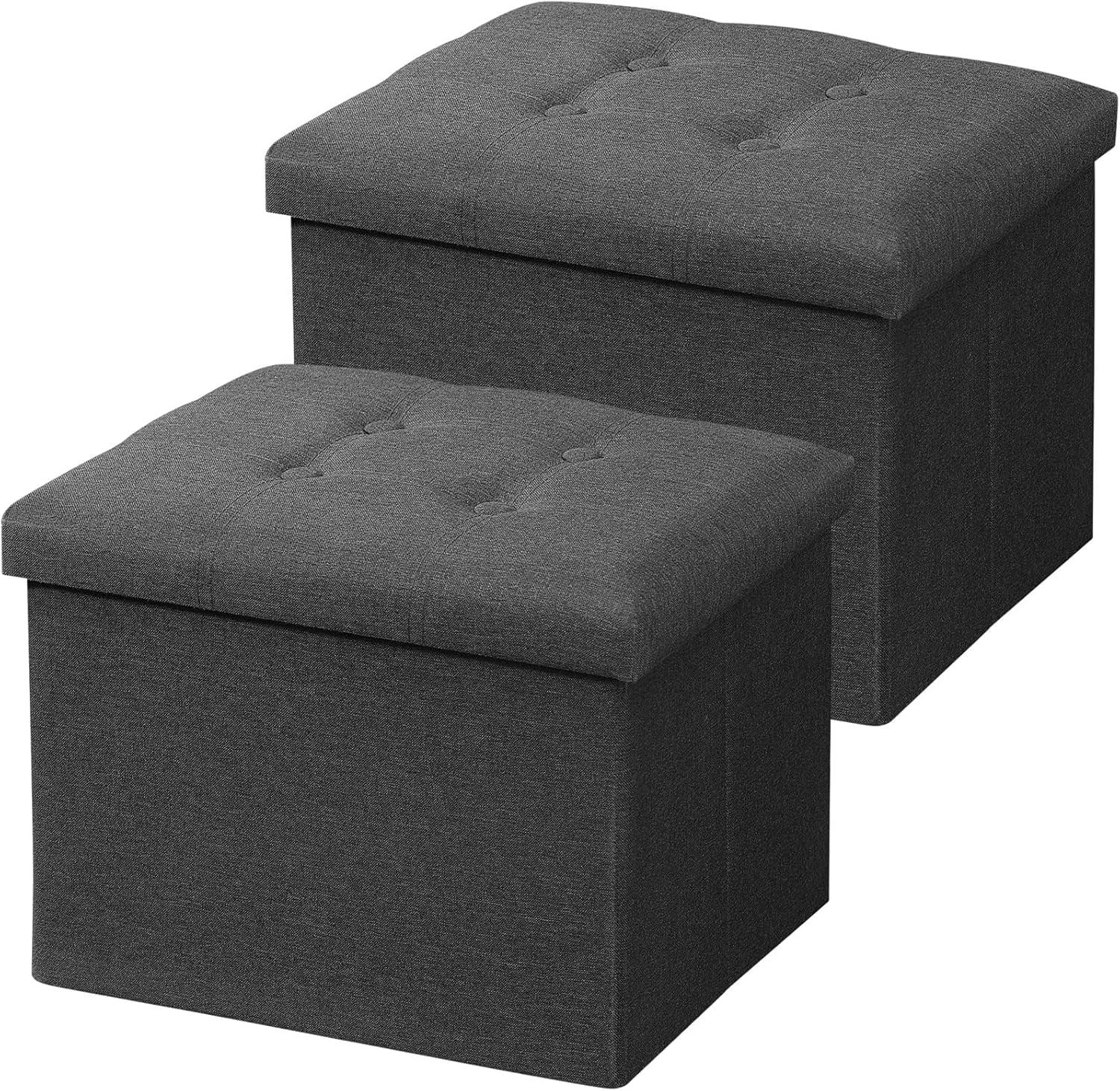 2PC Storage Ottoman Folding Foot Rest Stool, 17 Inch Linen Footstool ...