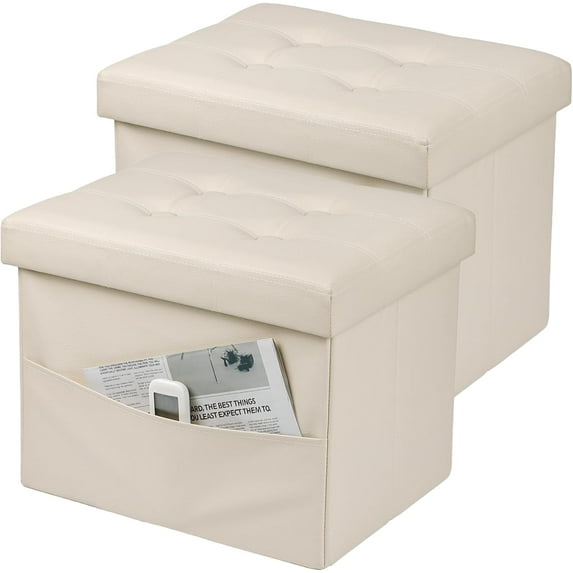 2PC Storage Ottoman, Folding Foot Stool with Thicker Foam Padded Seat ...