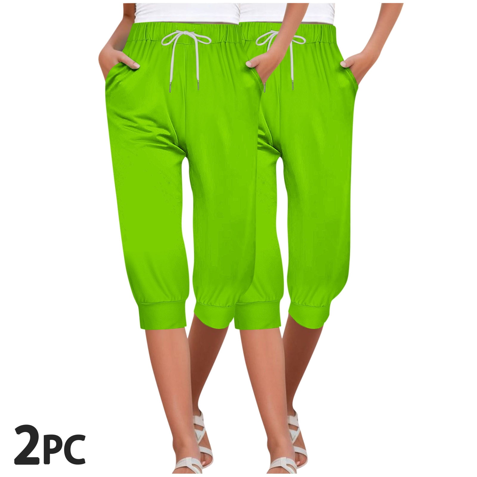 2PC Tawop Fall Pants for Women Cropped Pockets String Casual Solid ...