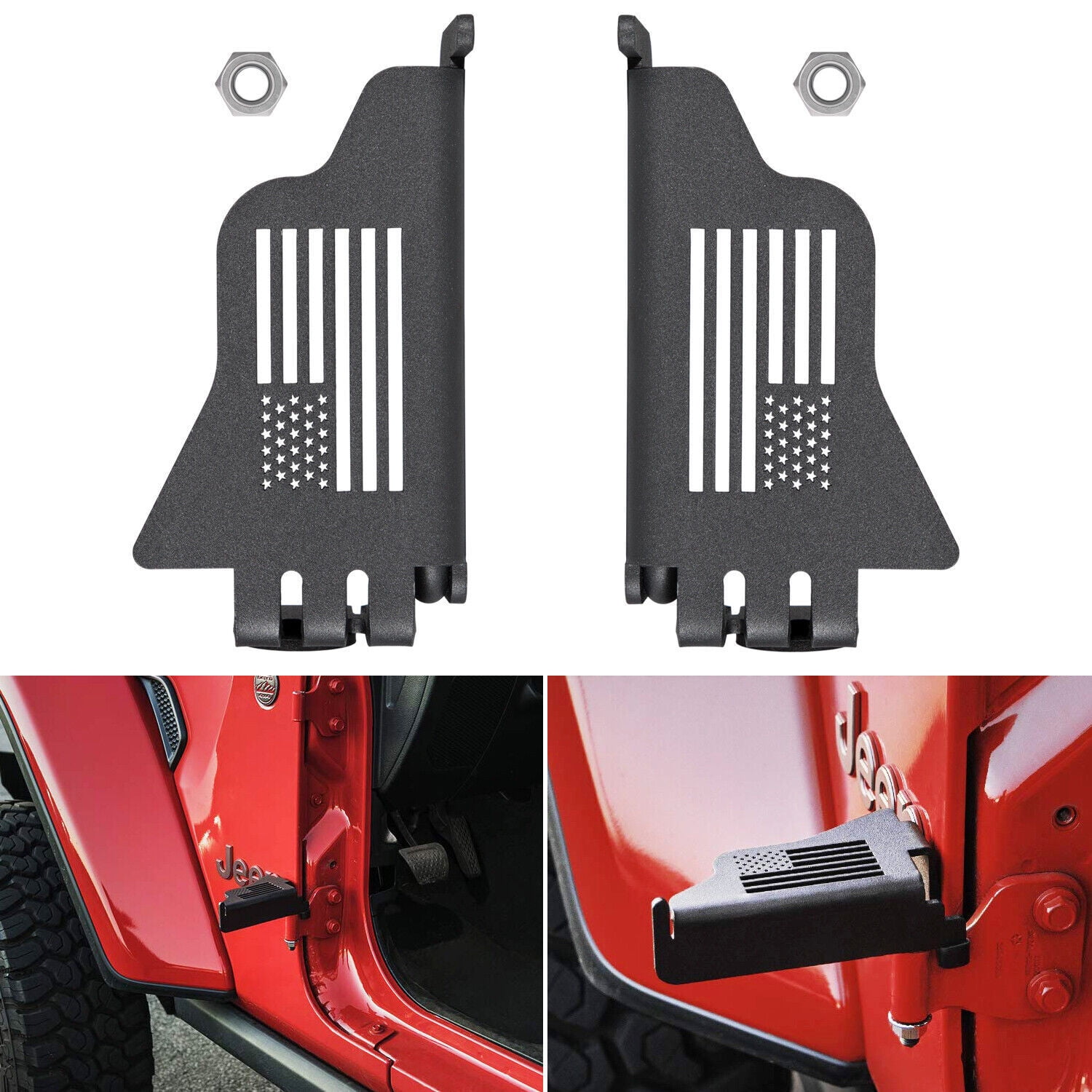 2PC US Flag Exterior Door Hinge Foot Pegs Rest Pedal For 2007-2020 Jeep ...