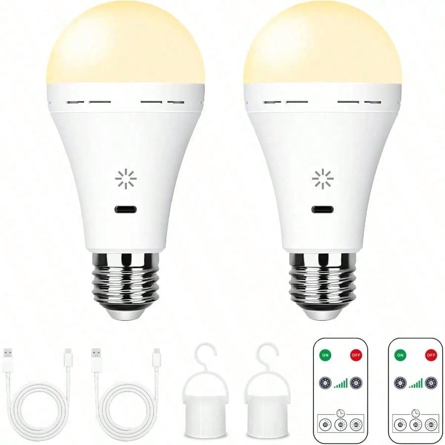 2PC USB-C Rechargeable LED Light Bulb with Remote Control - E27 ...