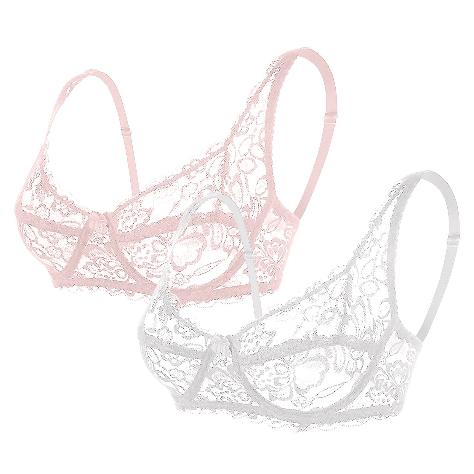2PC Underwire Lace Bra Set - Charming Supportive Underwear, Pink 36 ...