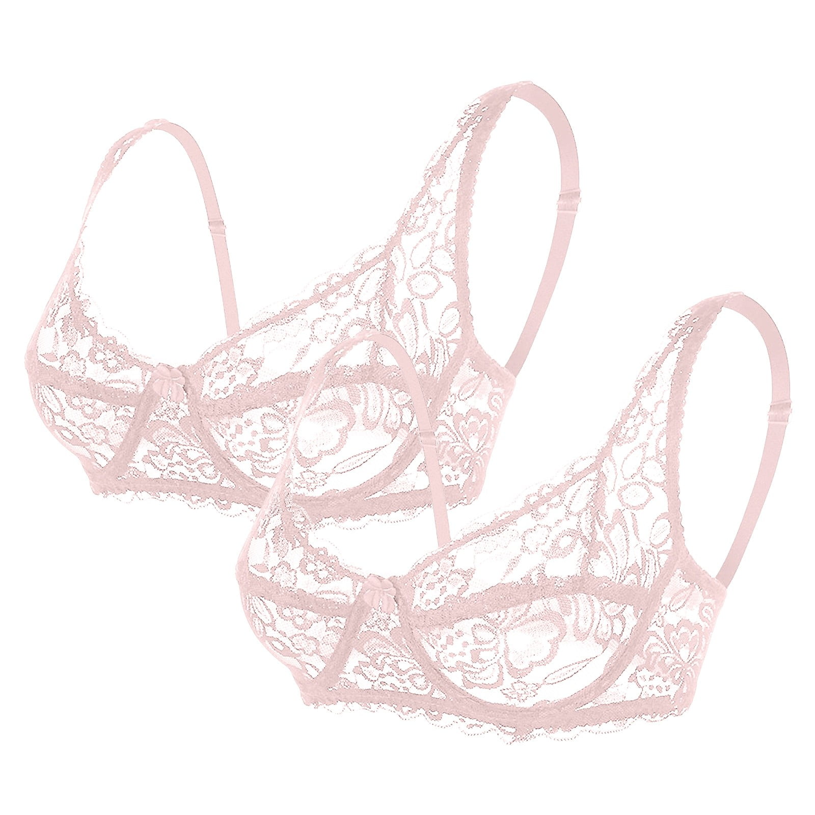 2PC Underwire Lace Bra Set - Charming Supportive Underwear, Pink 40 ...