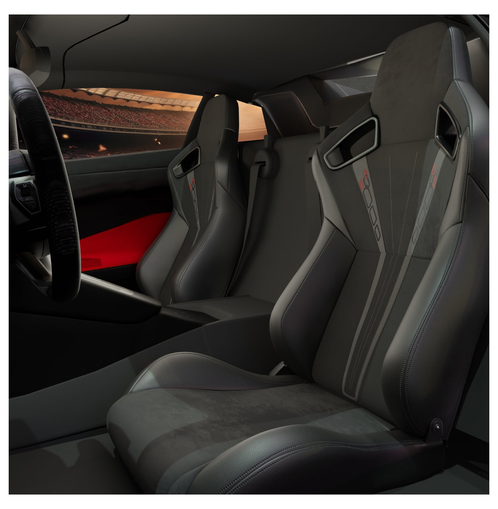 2PC Universal Bucket Racing Seats Red Stitch Red PVC Leather Reclinable ...