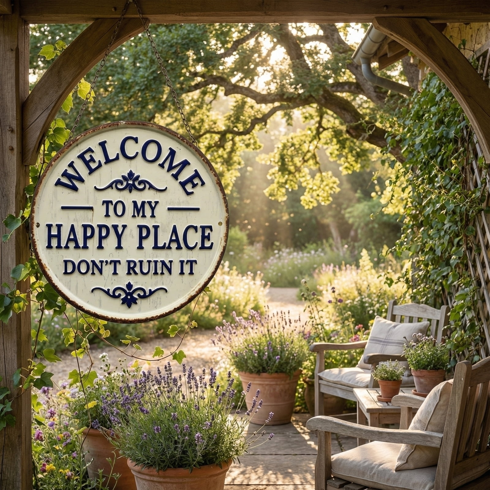 2PC Welcome To My Happy Place Don't Ruin It Metal Sign, Retro Round ...