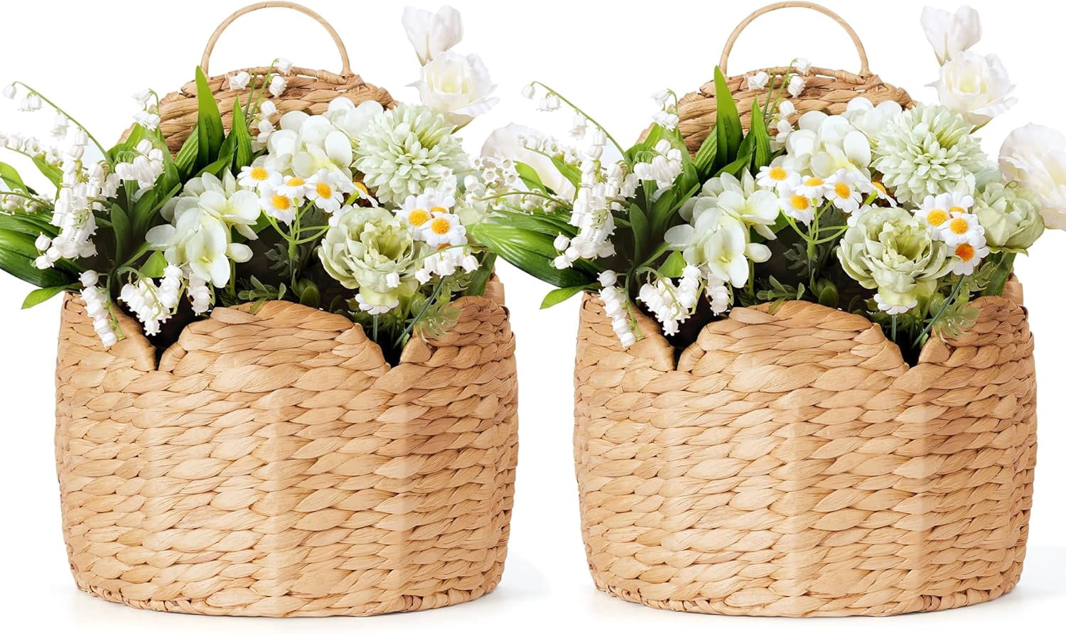 2PC Wicker Door Basket Scalloped Hanging Storage Basket,Water Hyacinth ...