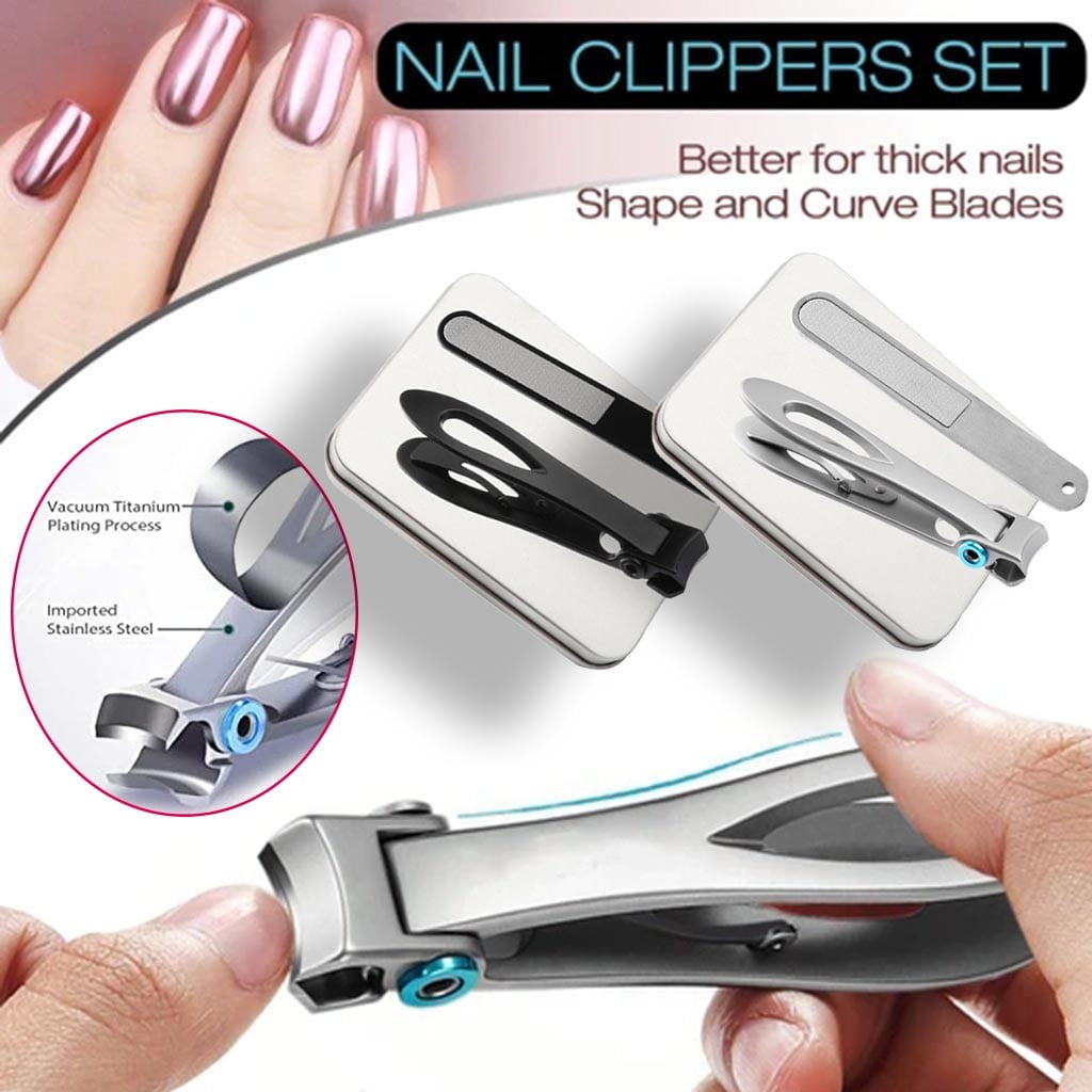 2PC Wide Jaw Opening Nail Clippers Set,Long Handle Stainless Steel Finger Nail Clippers,Nail ...