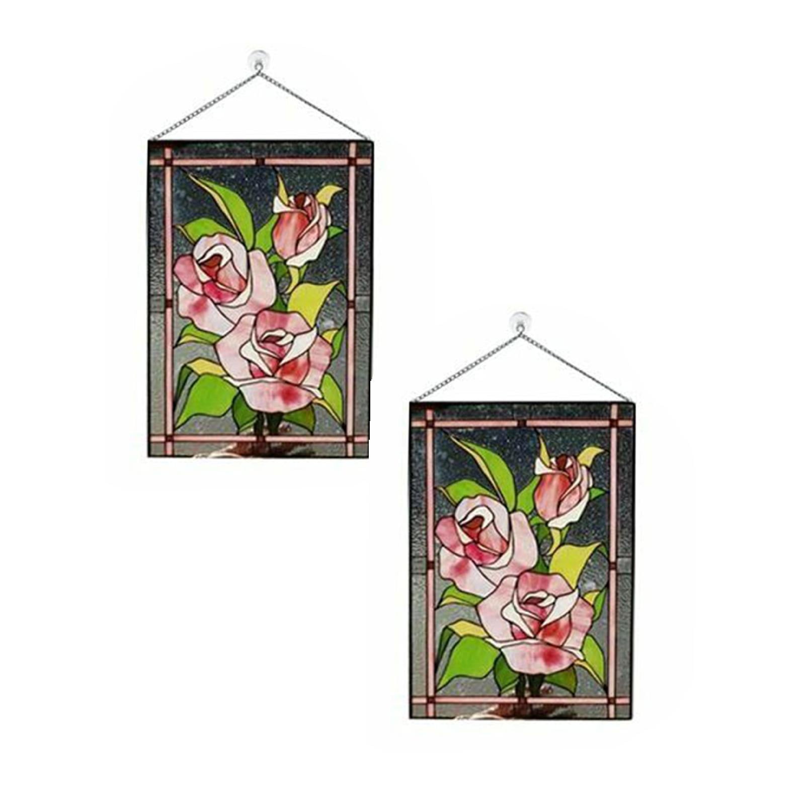 2PC Window Home Pattern Decor Panel Hangings Glass Suncatcher Rectangle ...