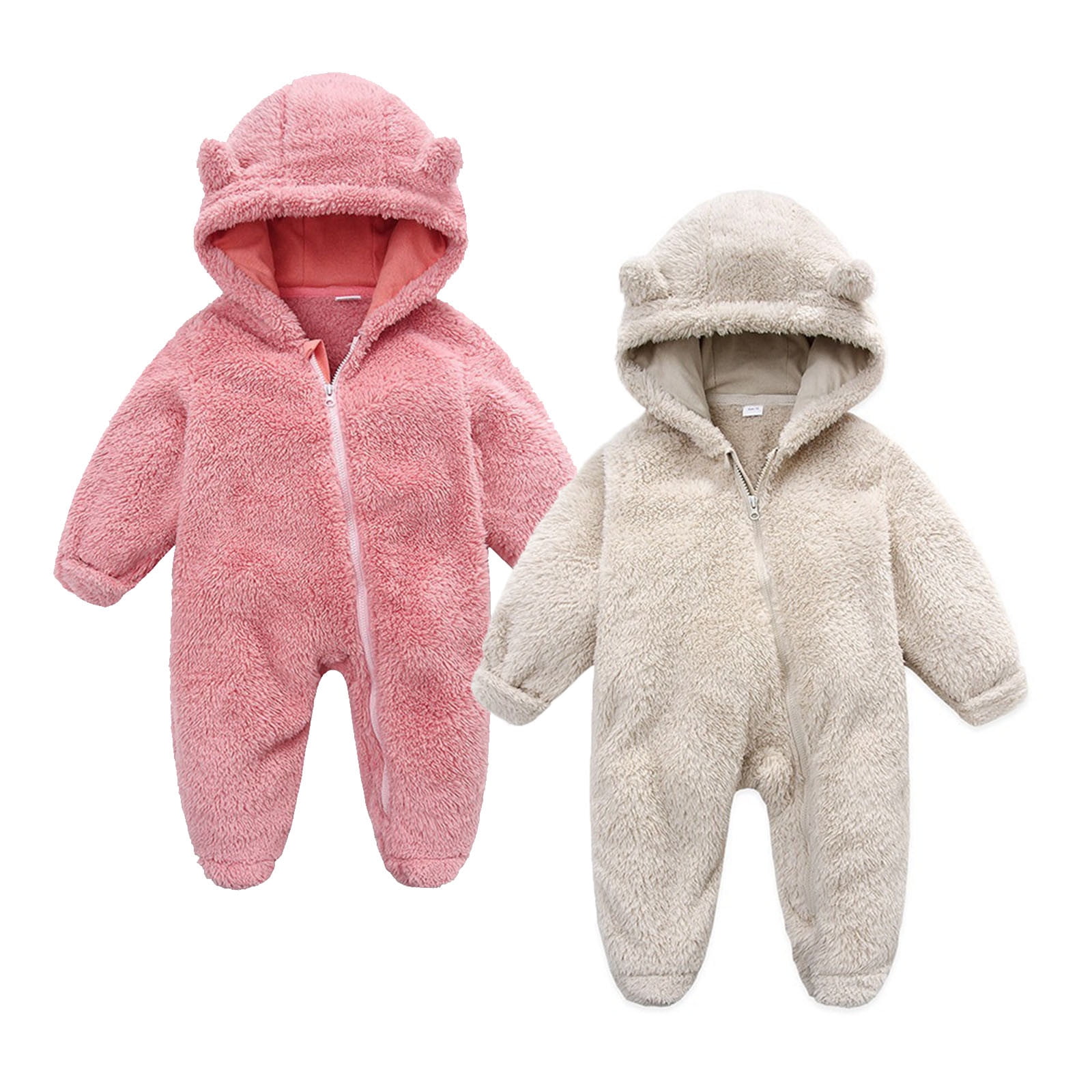 2PC Winter Baby Clothes Warm Fleece Thick Onesie Ear Hooded Jumpsuits ...