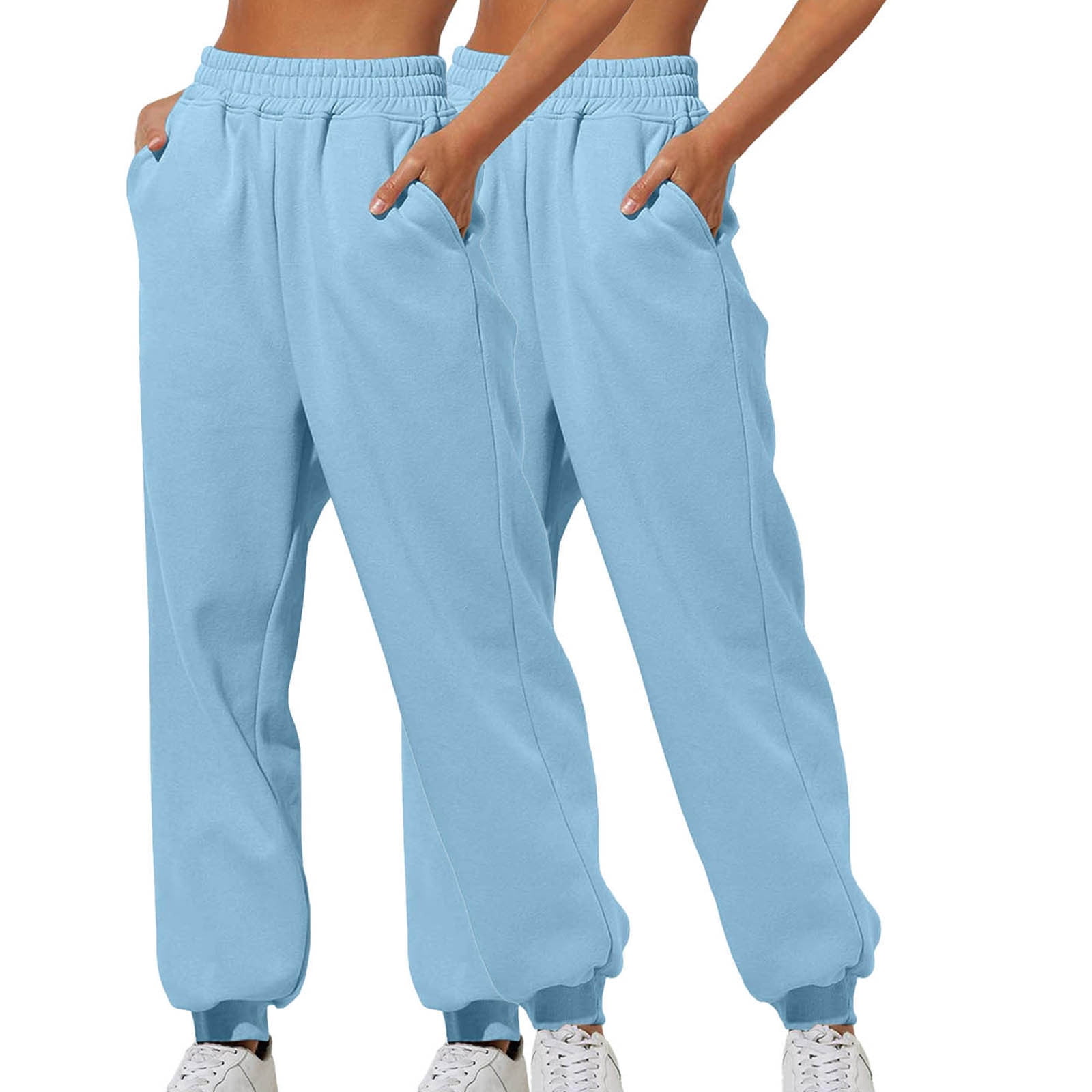 2PC Women Casual Solid Color Sanitary Pants Loose Home Sweatpants Basic ...