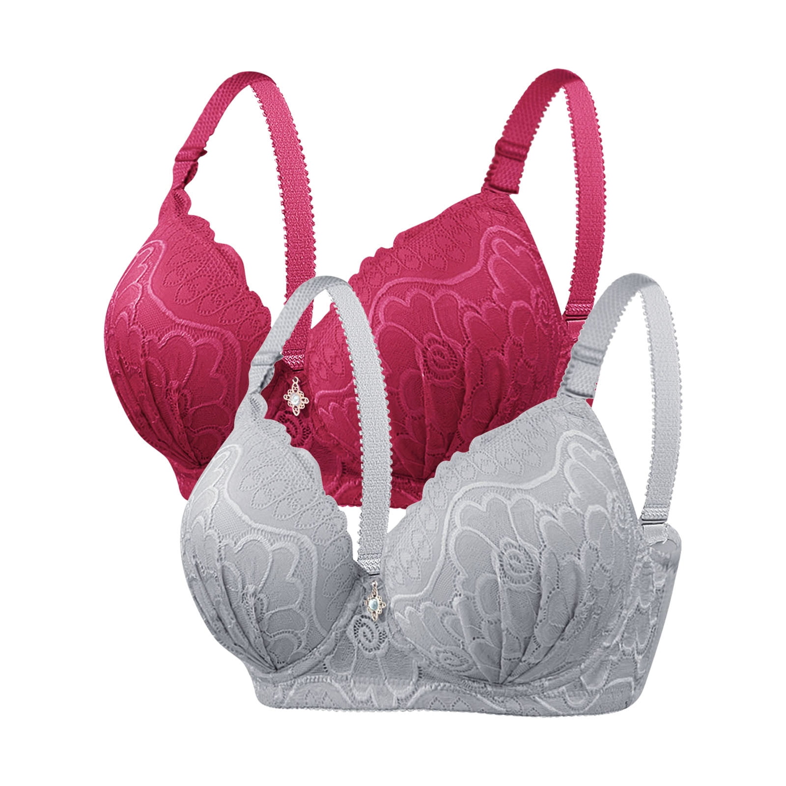 2PC Women Lace Bras Plus Size Wireless Seamless without Steel Ring Push ...