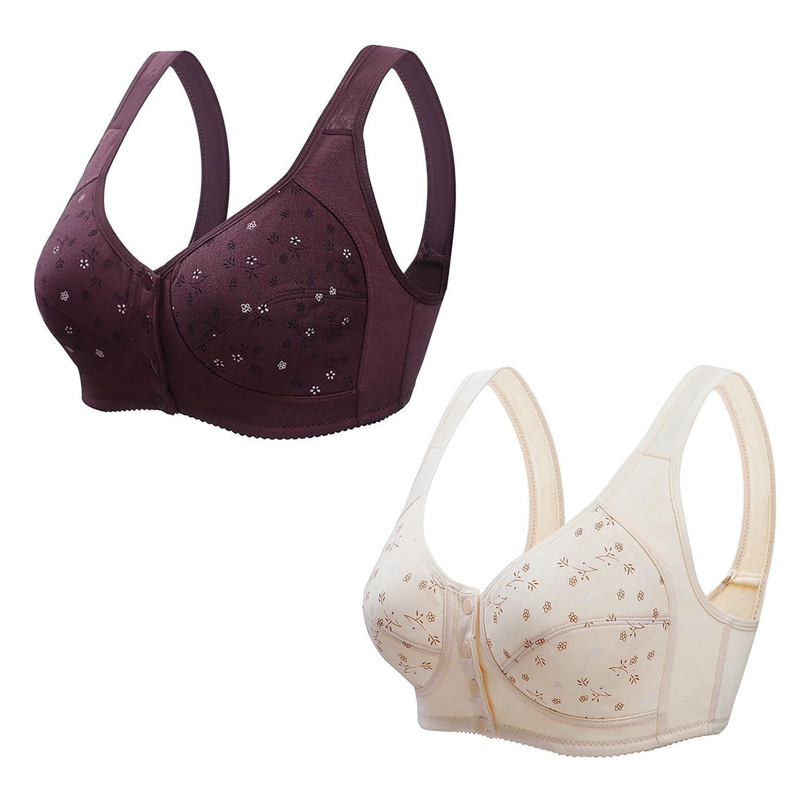 2PC Women Wireless Bras Comfort Back Support Floral Lace Bra Adjustable Wider Straps Full ...