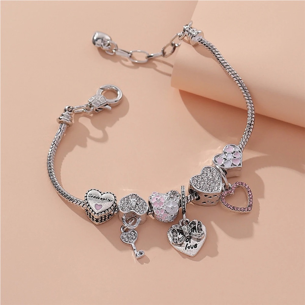 2PC Women's Fashion Multi Element Beaded Love Pan Family Bracelet ...