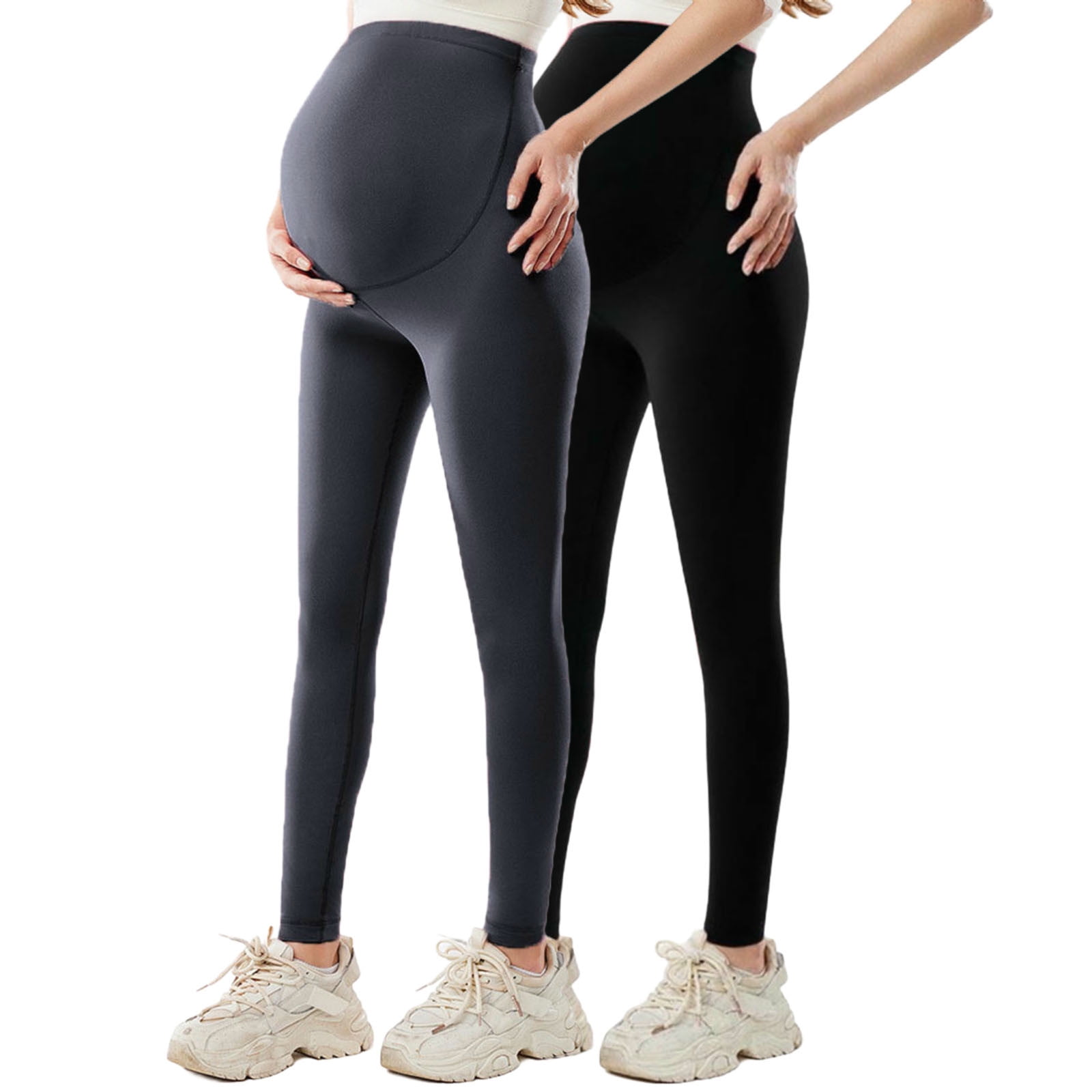 2PC Women's Maternity Leggings Over The Belly Bump Workout Full Length ...