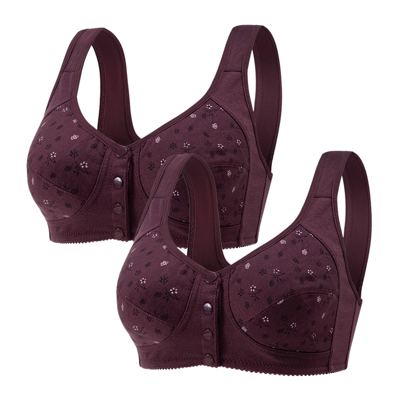 2PC Women's Plus-Size Printed Front Button Vest Comfort Bra Underwear ...