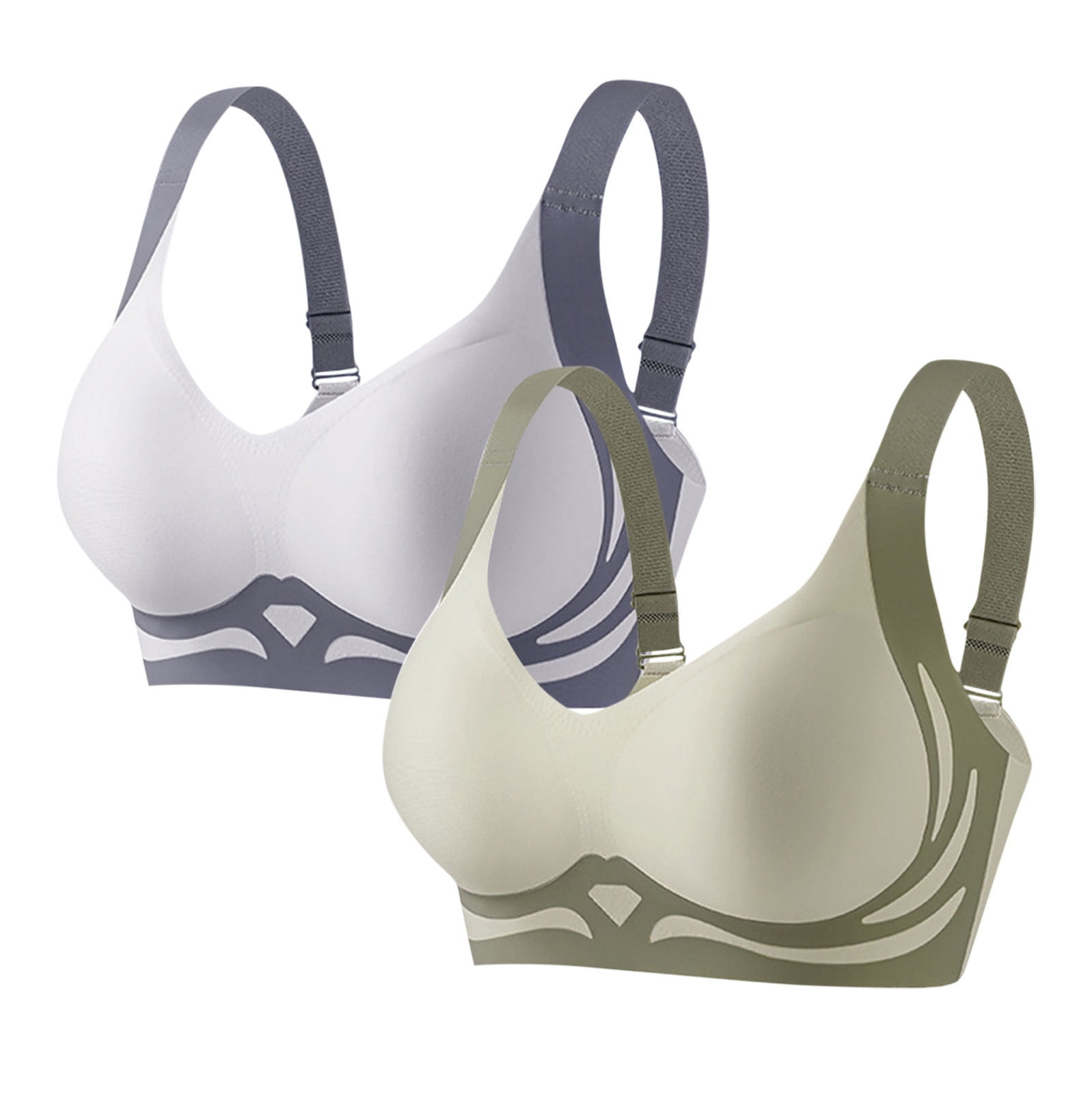2PC Women's Solid Color Color Blocking Lifting Gathering Bra with Anti ...