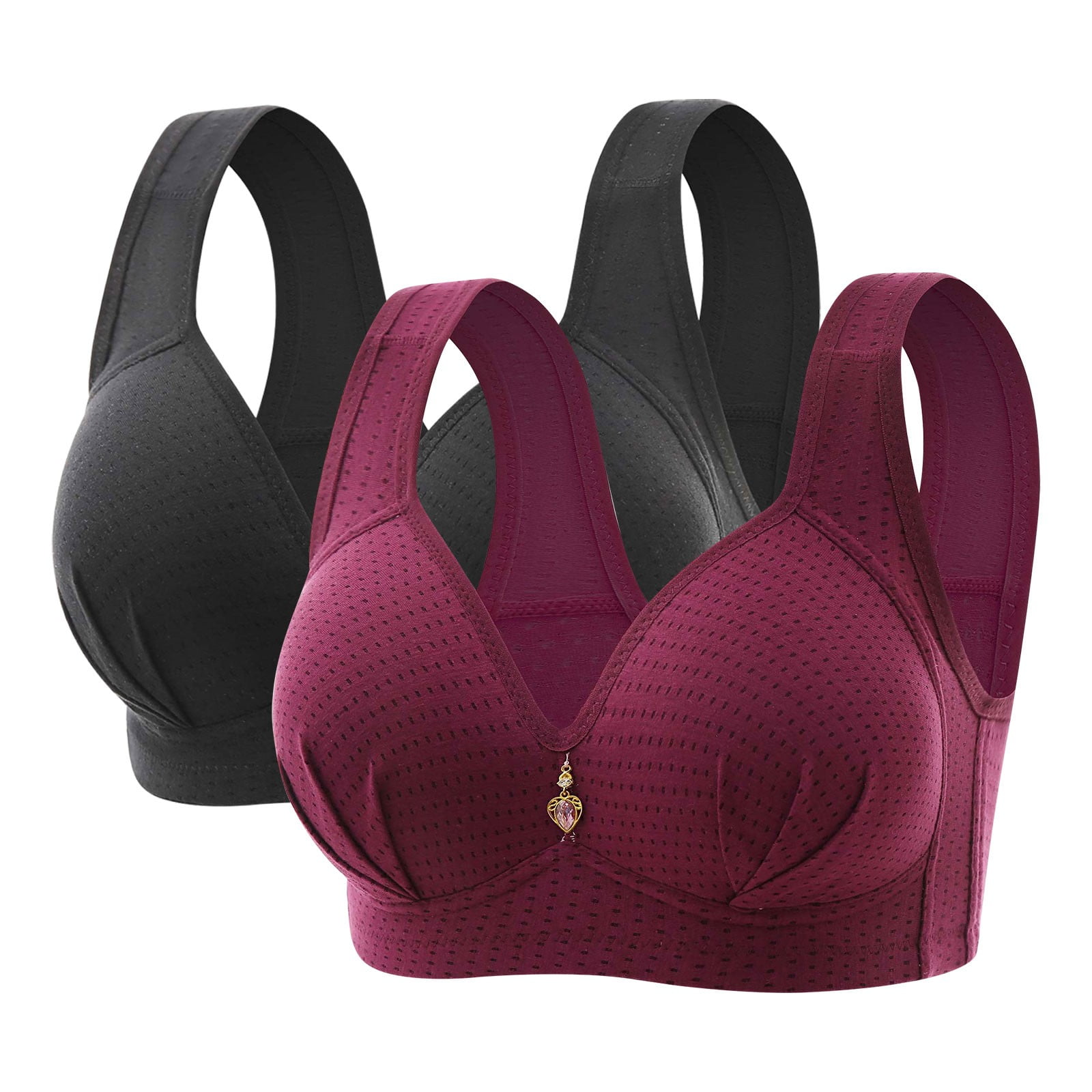 2PC Womens Bras Plus Size Push Up Solid Color Soft Breathable Full ...