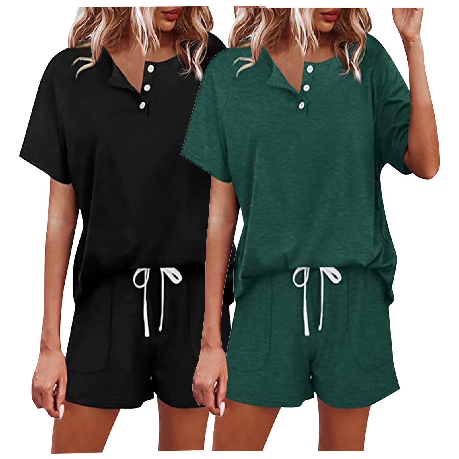 2PC Womens Button 2 Piece Short Sets Summer Lounge Beach Vacation ...