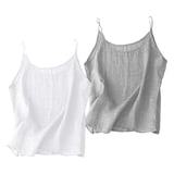 2PC Womens Linen Tank Top Sleeveless Spaghetti Strap Top Casual Solid ...