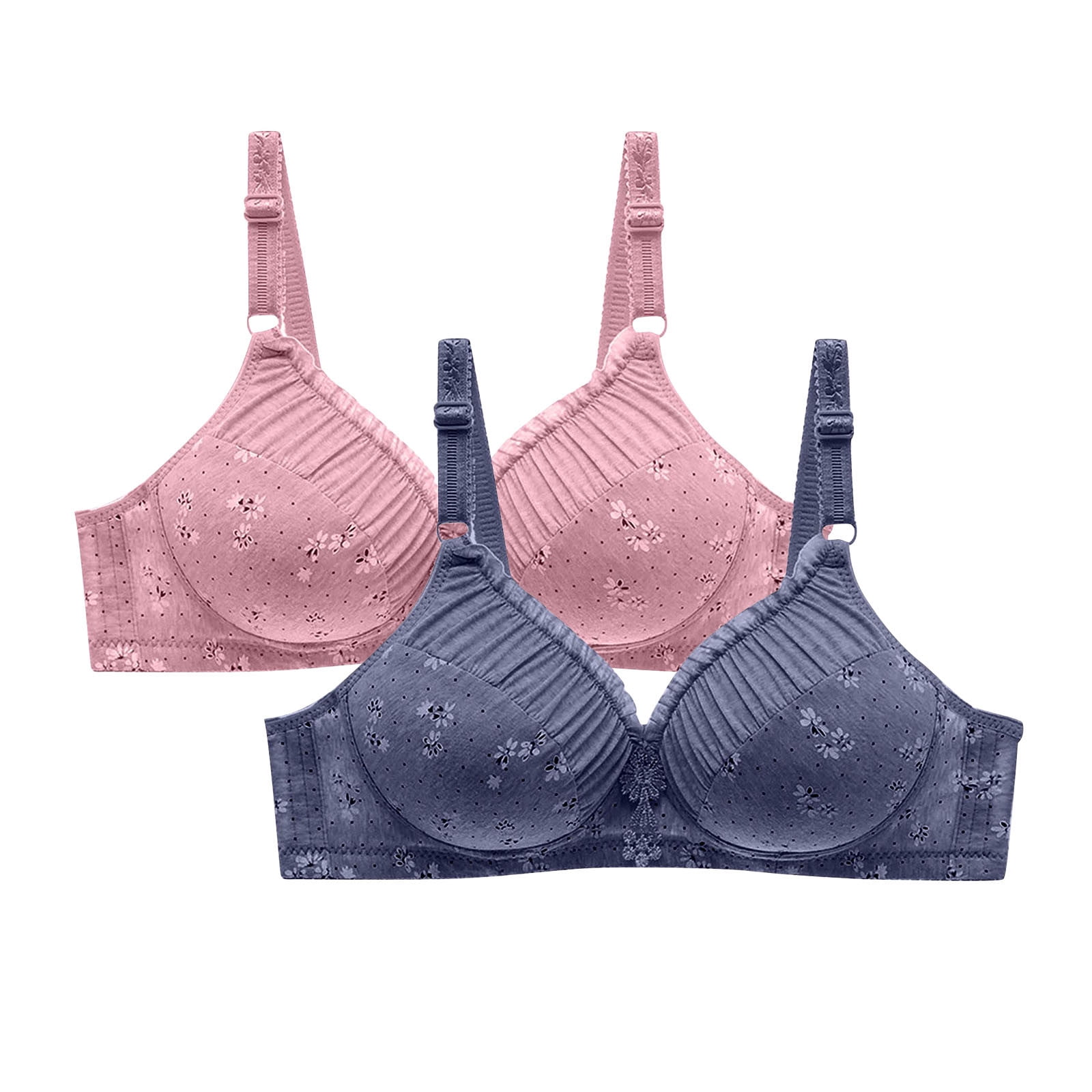 2PC Womens Push Up Bras Floral Embroidery Wireless Seamless Full ...