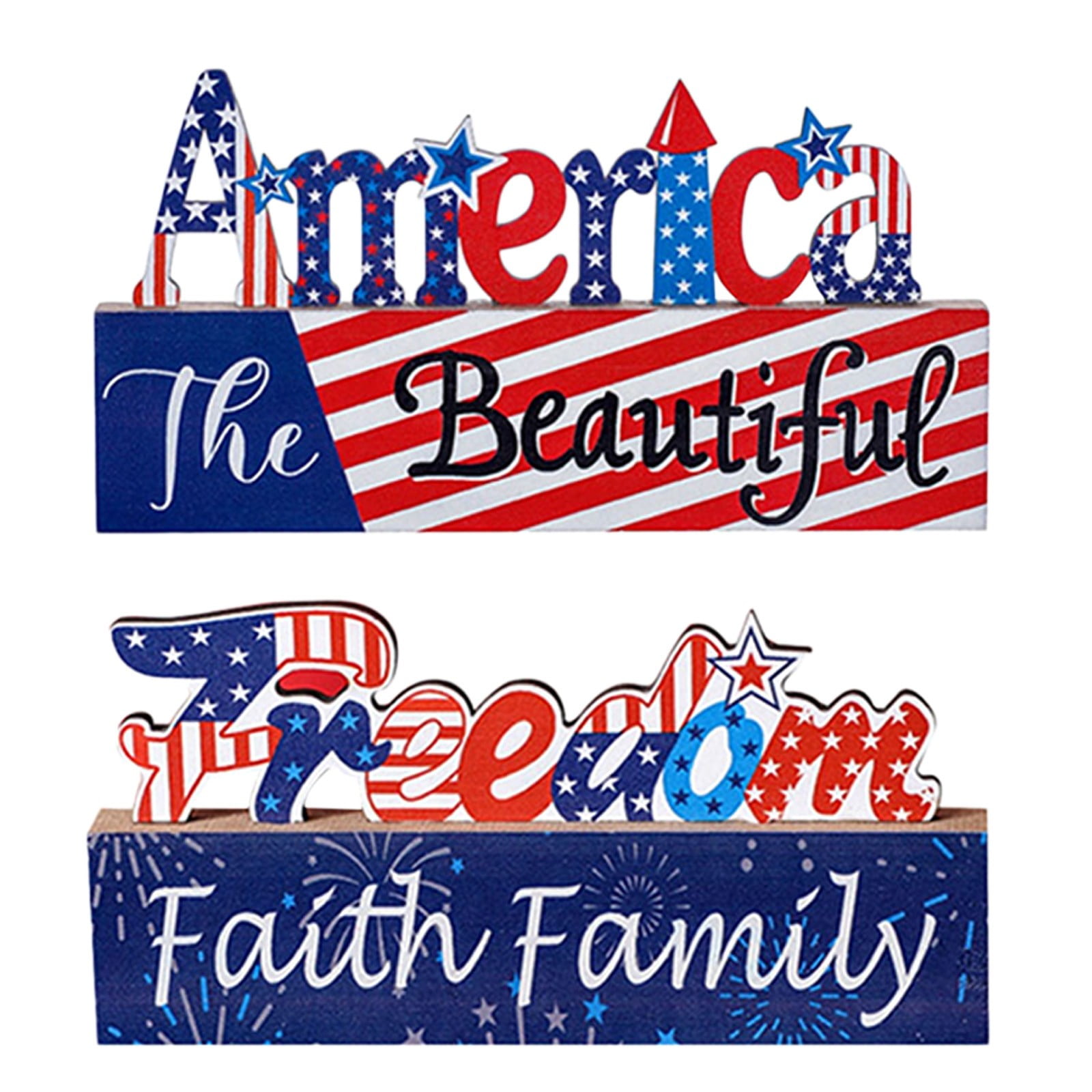 2pc Wooden Patriotic Table Decoration Signs Independence Day Table