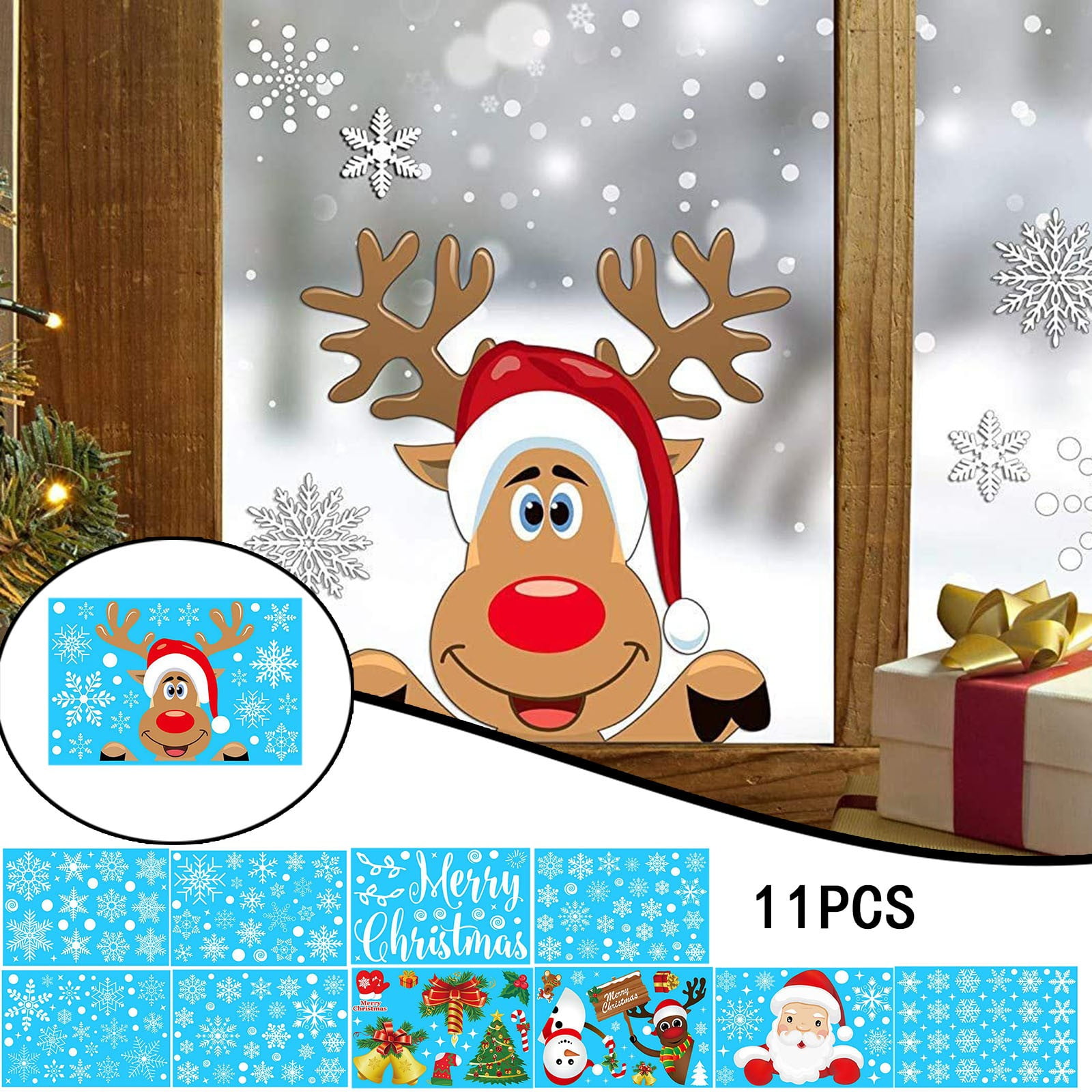 2PC Xmas Window Double-sided Static 11PC Christmas Wall Stickers Glass ...