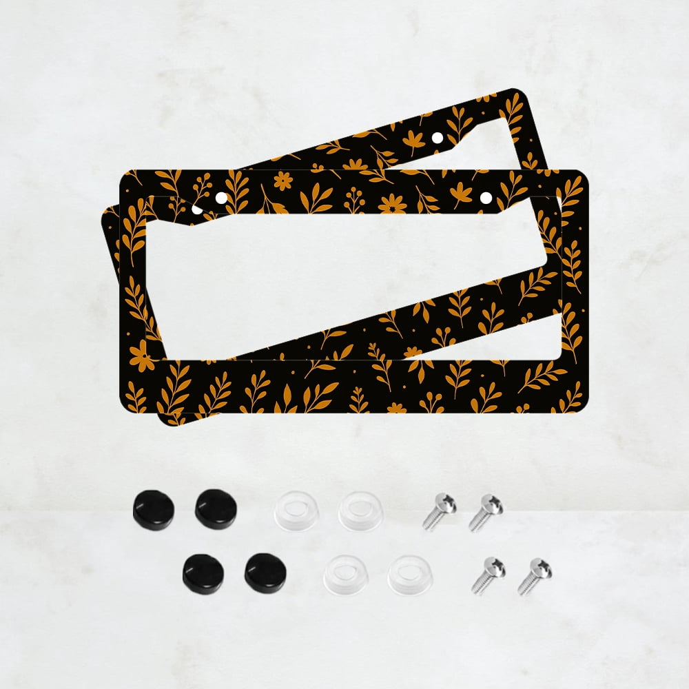 2PC Yellow Flowers Leaves License Plate Prame Aluminum Rust-Proof Auto ...